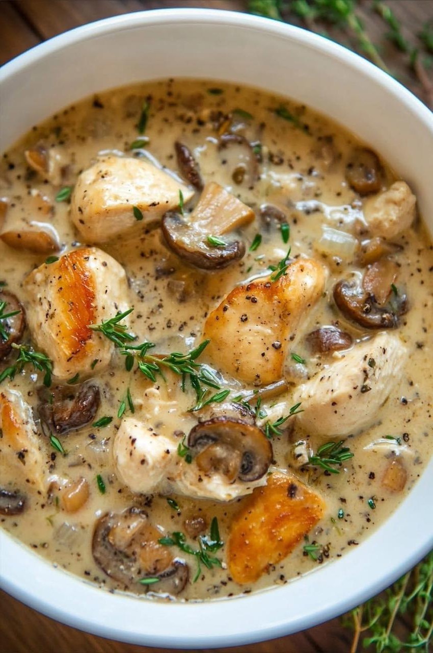 Creamy Chicken and Mushroom with Thyme Recipe - CYSSERO