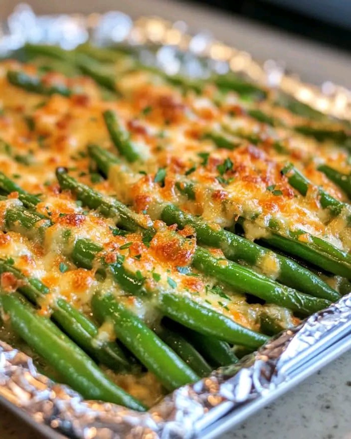 Cheesy Garlic Green Bean Bake - CYSSERO