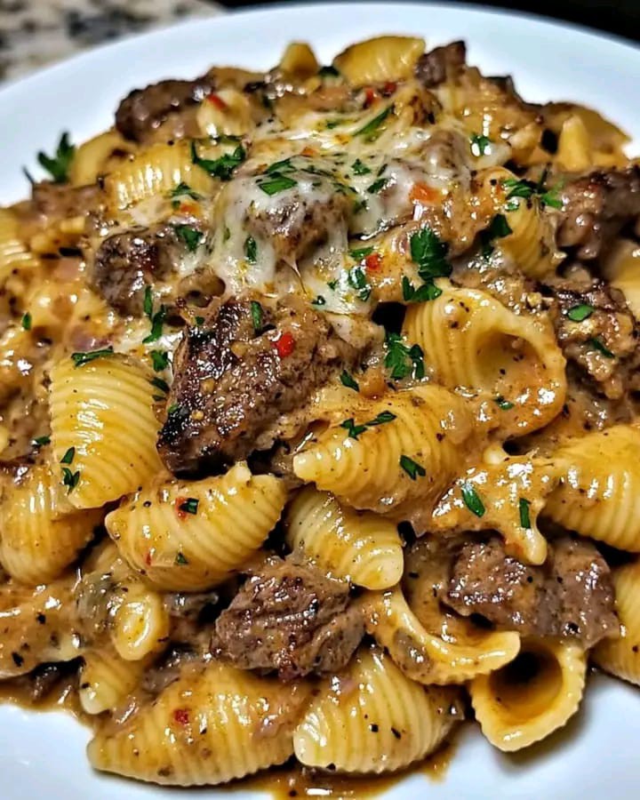 Creamy Garlic Steak Pasta Shells - CYSSERO