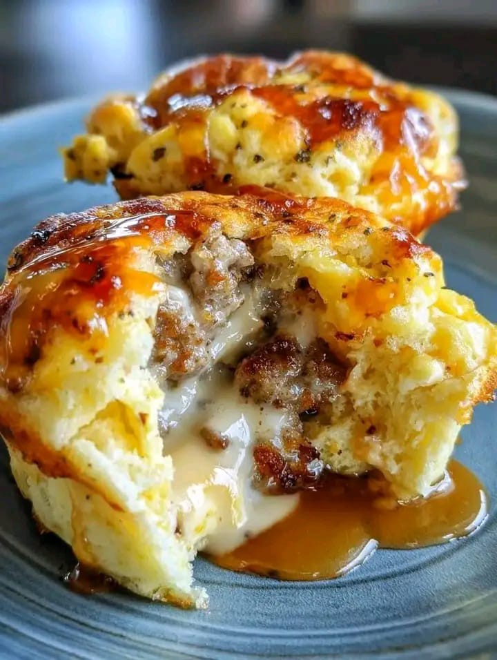Cheesy Sausage-Stuffed Biscuits with Gravy - CYSSERO